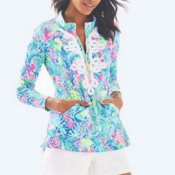 Lilly Pulitzer | Tops | Nwt Lilly Pulitzer Skipper Tunic Top Multi Mermaid Cove Zip Up Medium ...
